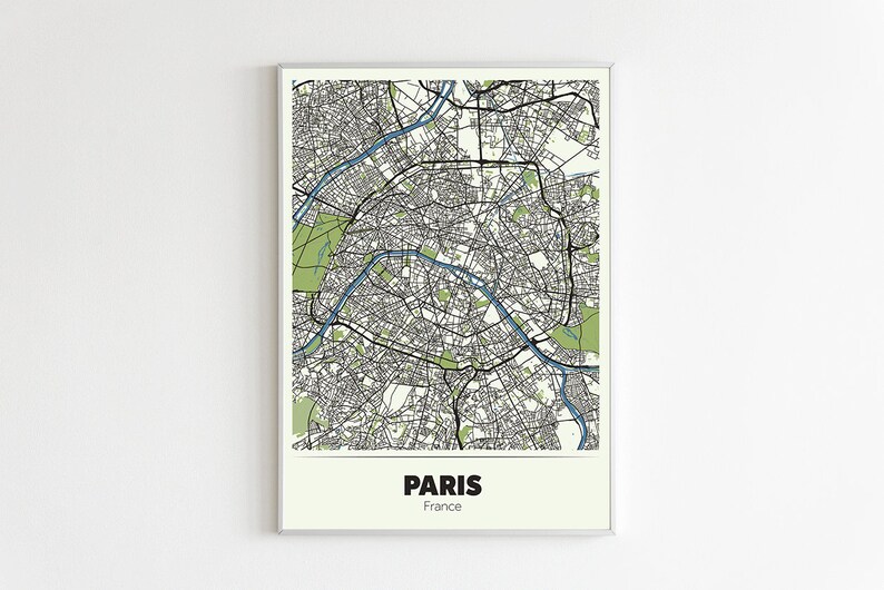 PRINTABLE Map of Paris, City Map, Paris Print, Paris Poster, Modern ...