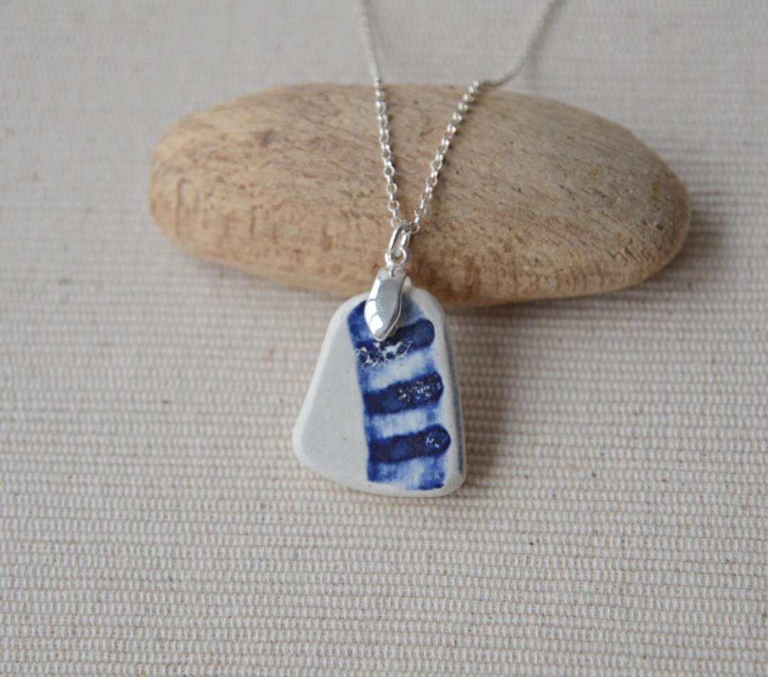 Sea Pottery Necklace, Sterling Silver Necklace, Sea Pottery Pendant ...