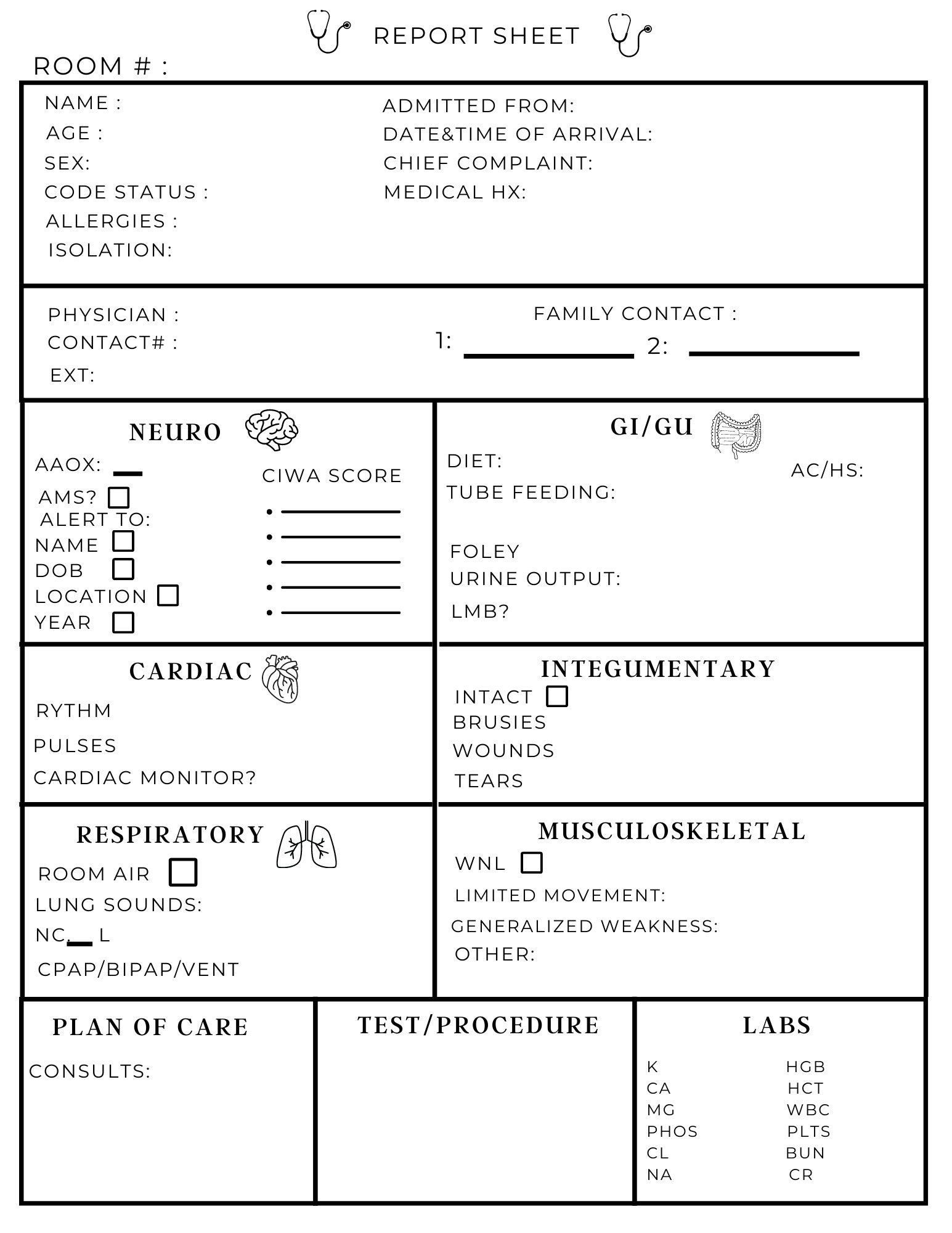 Observation Report Sheet PCU Report Sheet Med-surg Report Sheet ...