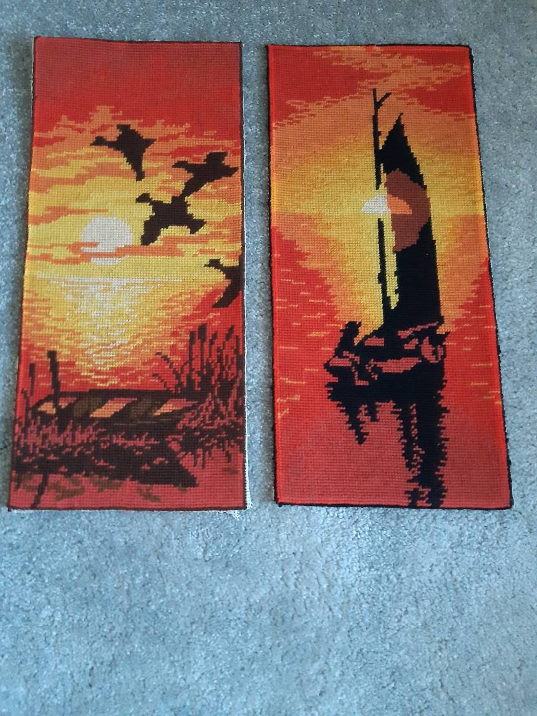 2 Stunning Sunset Completed Hand Worked Tapestries in Wool - Etsy