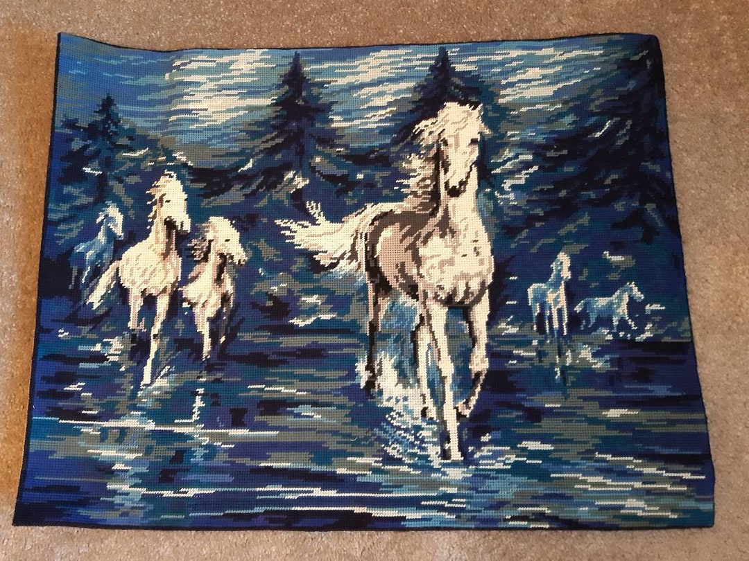 White Horse Tapestry, Vintage White Horses, Wool Tapestry, French Art ...
