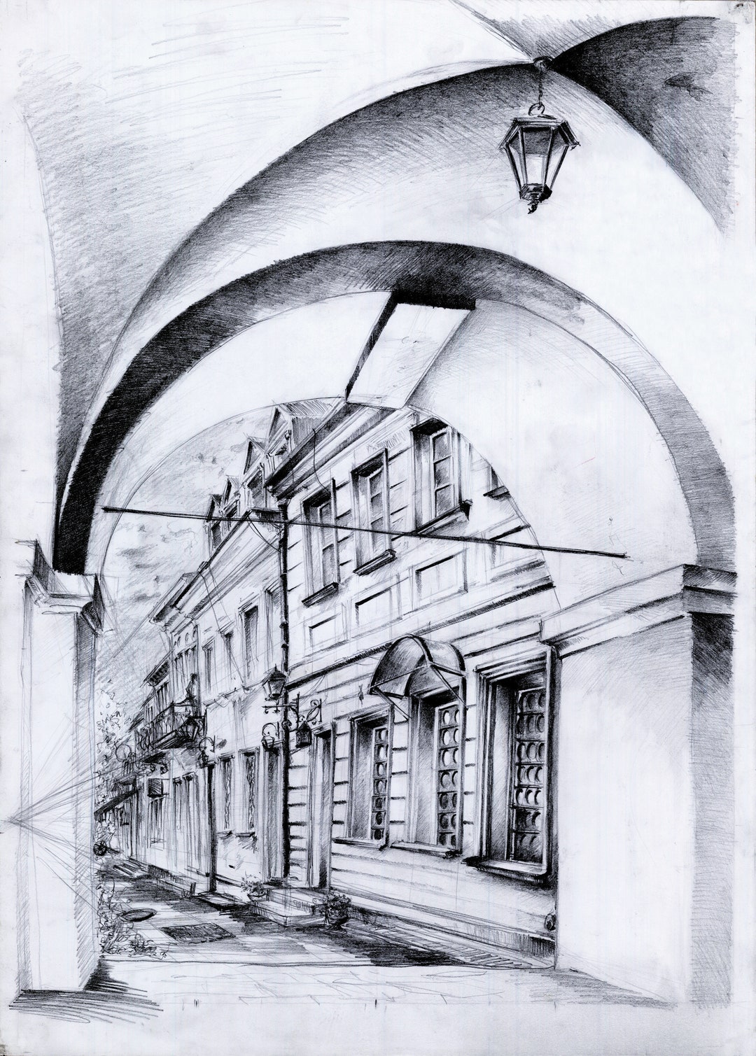 Pencil Drawing Print, Old Town Illustration, Architecture, Classic Art ...