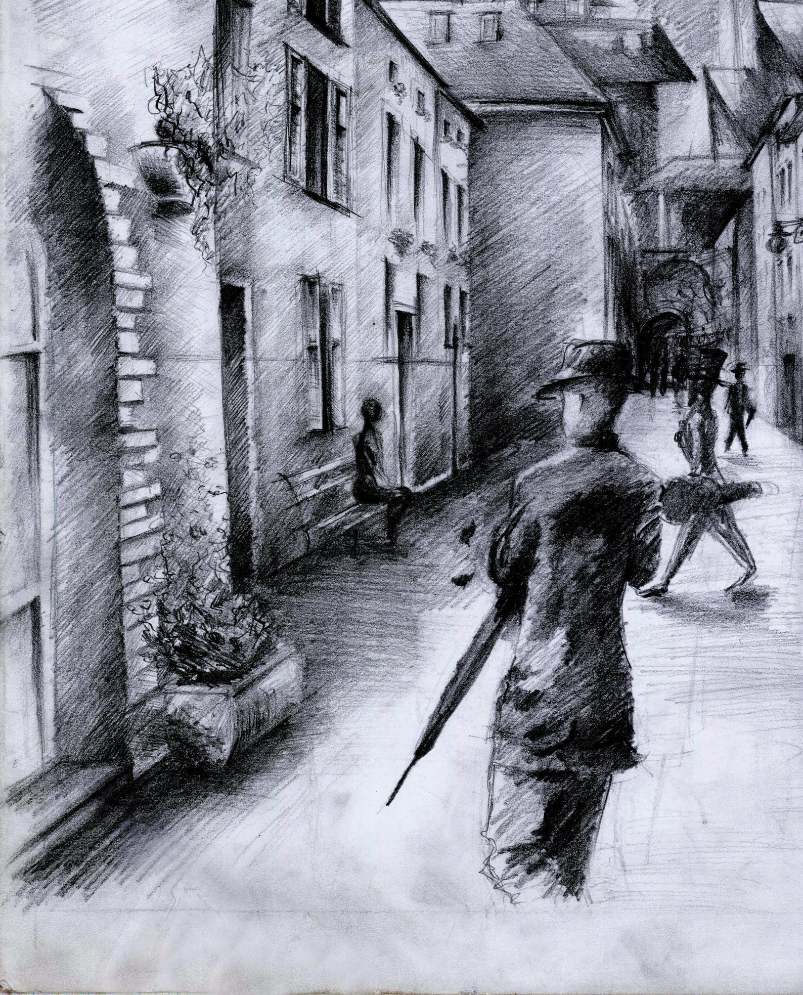 Pencil Drawing Print, Old Town Street, Architecture Drawing, Classic ...