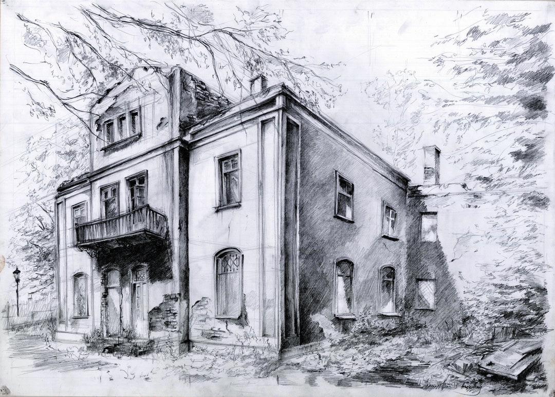 Pencil Drawing Print, Old House Illustration, Architecture Drawing, Art ...