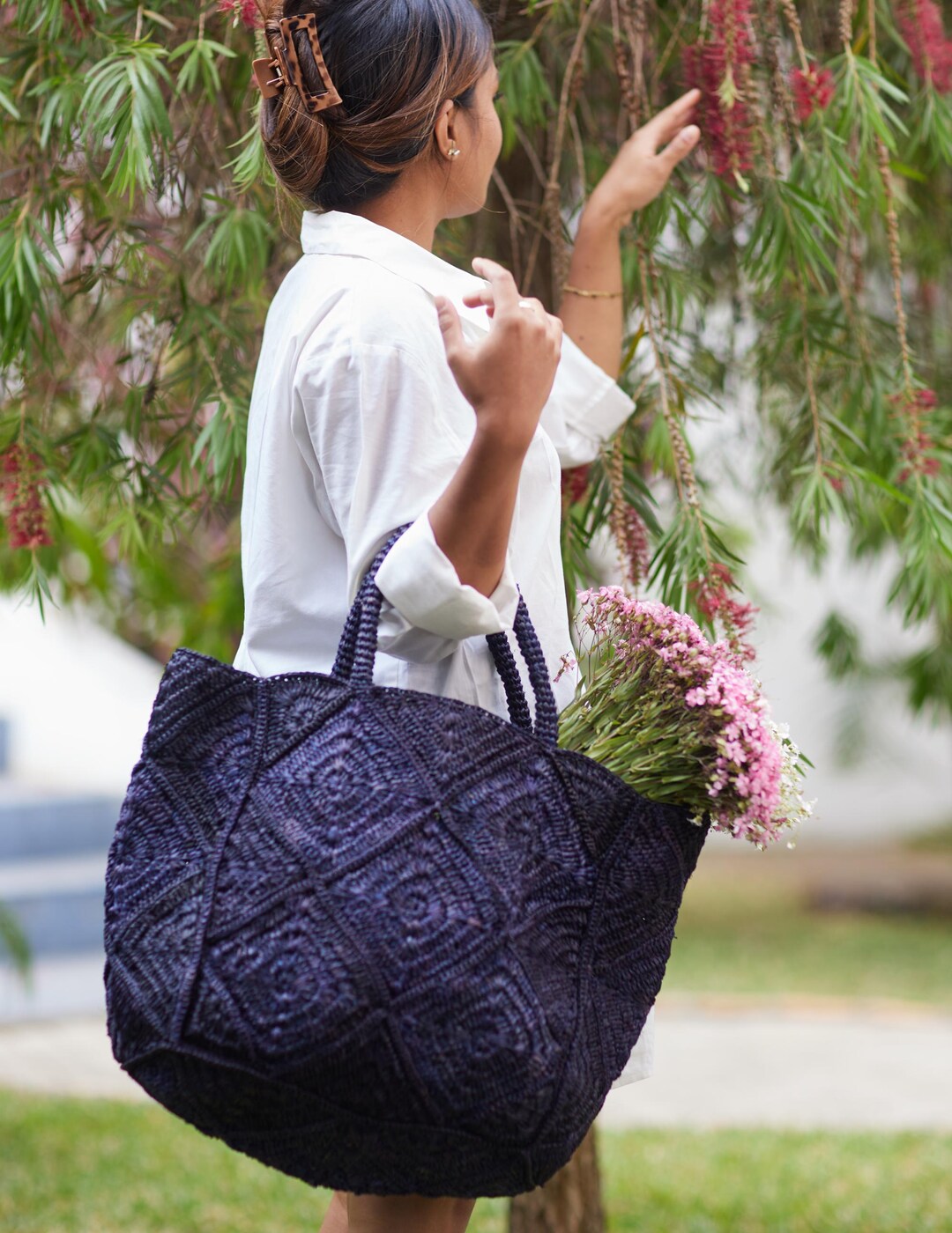 Nico - Navy Blue Raffia Bag - Etsy