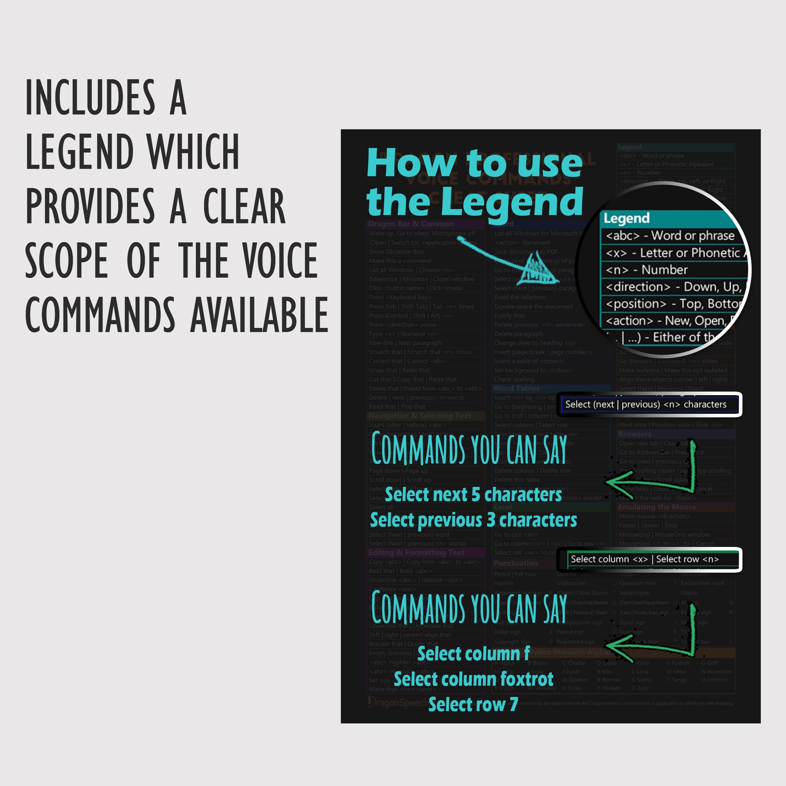 Dragon Professional Commands Cheat Sheet Two-sided Laminated Poster ...