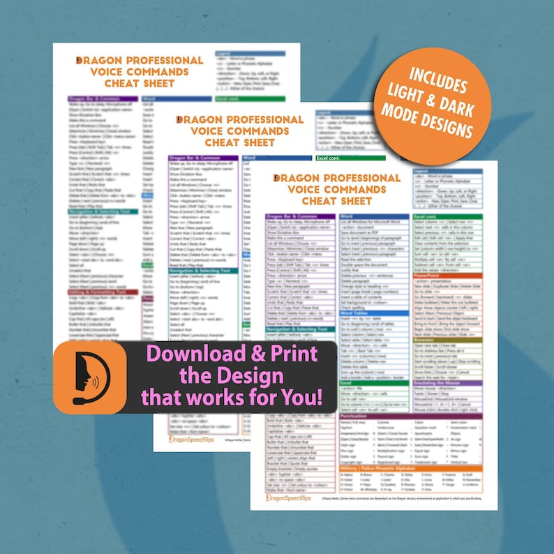 Dragon Professional Commands Cheat Sheet, Dragon Voice Commands Cheat ...