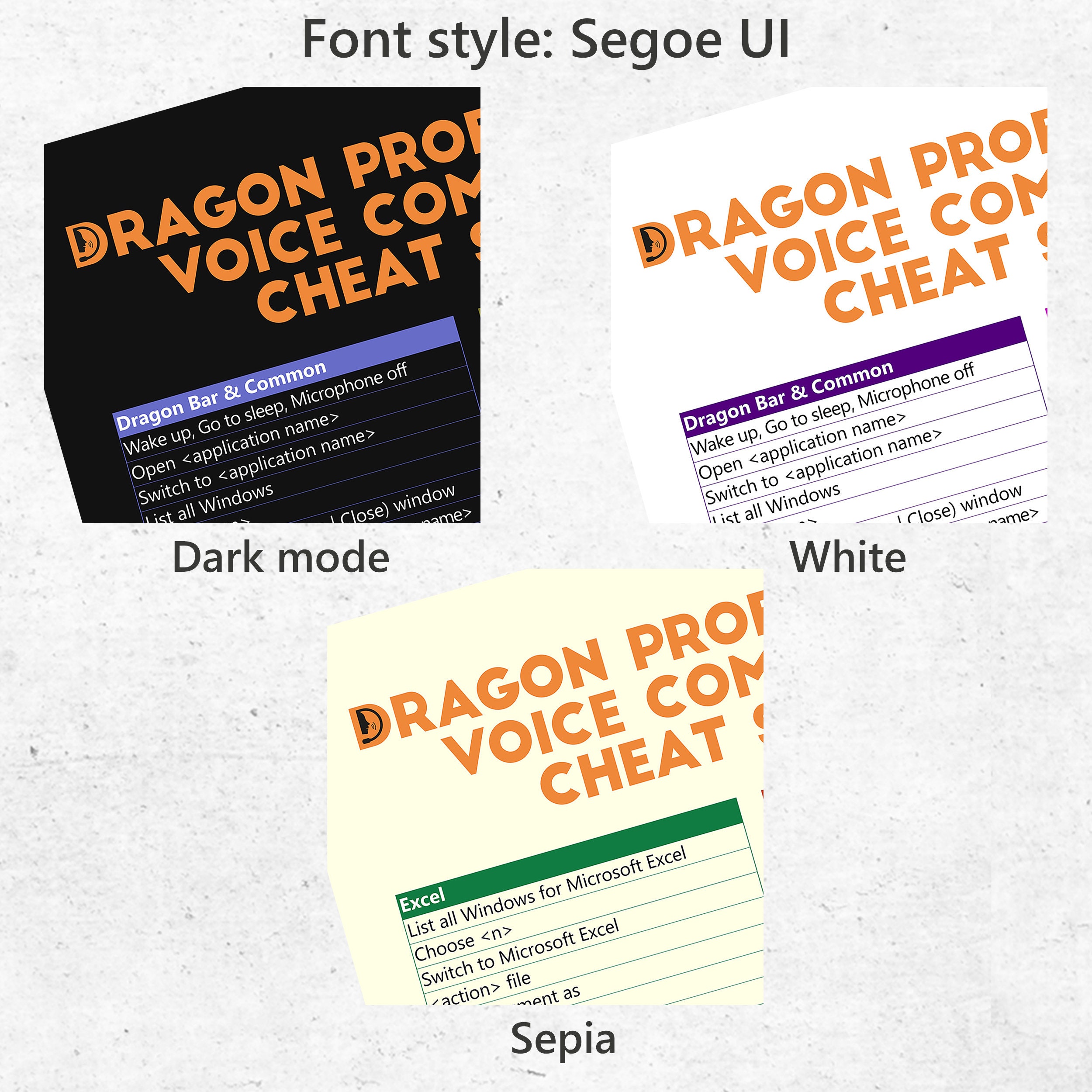 Dragon Professional Commands Cheat Sheet Two-sided Laminated Poster, Essential Dragon Voice ...