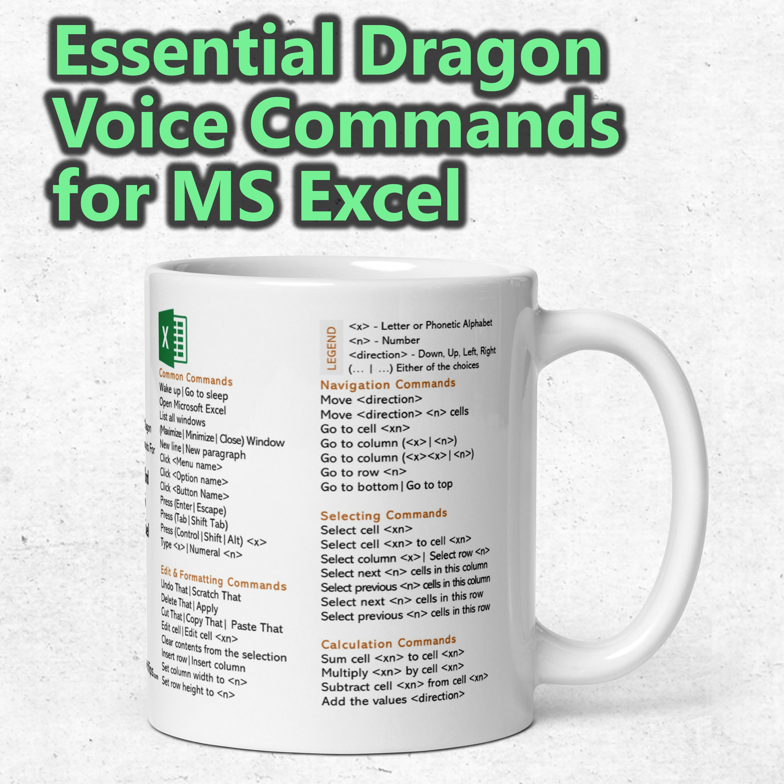Essential MS Word & MS Excel Dragon Professional Voice Commands Ceramic ...