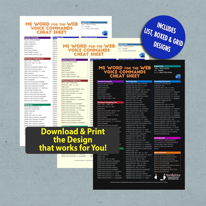 The Essential Word for the Web Voice Commands Cheat Sheet - Segoe UI ...
