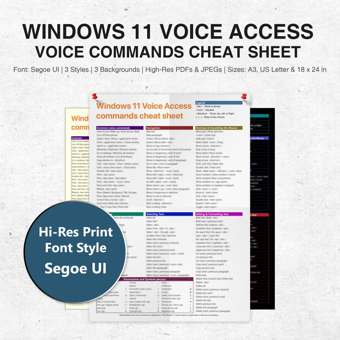 Windows 11 Voice Access Commands Cheat Sheet – Segoe UI Font – PDF ...