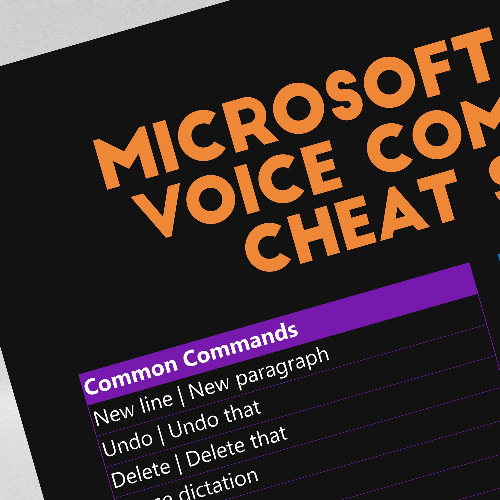 The Essential Office 365 Voice Commands Cheat Sheet - Segoe UI Font ...