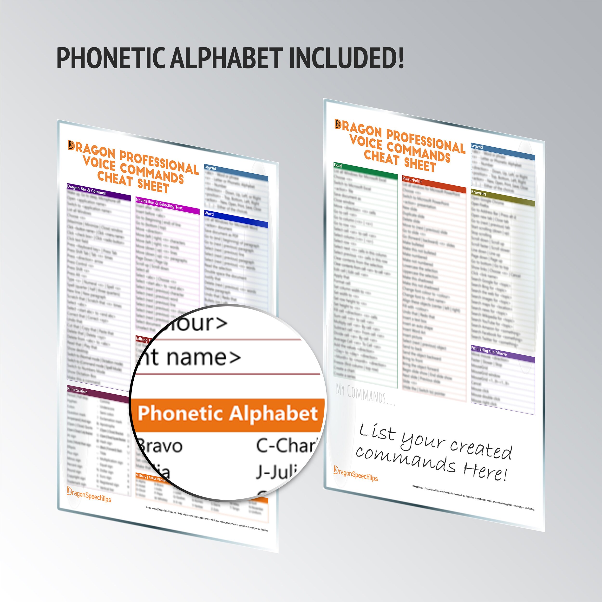 Dragon Professional Commands Cheat Sheet Two-sided Laminated Poster ...