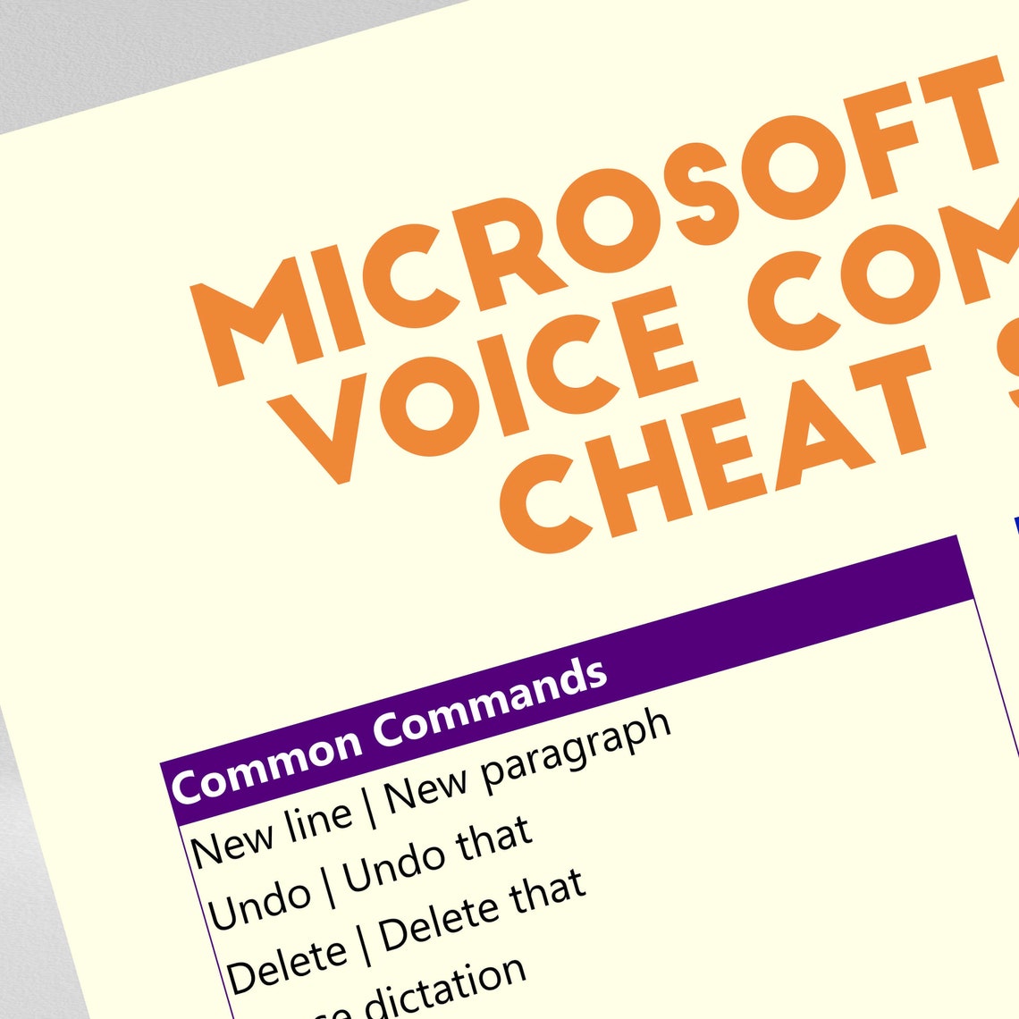 The Essential Office 365 Voice Commands Cheat Sheet - Segoe UI Font ...