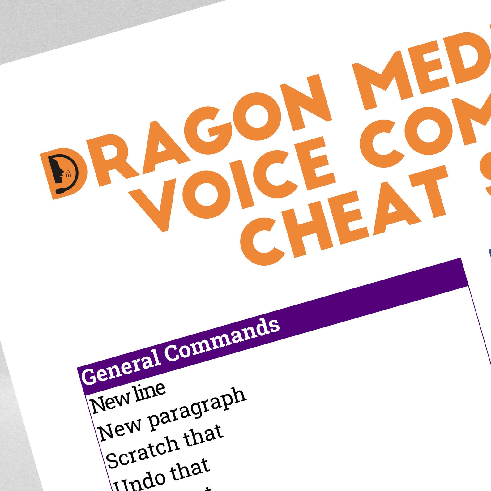 Dragon Medical One Essential Voice Commands Cheat Sheet – Roboto Slab ...