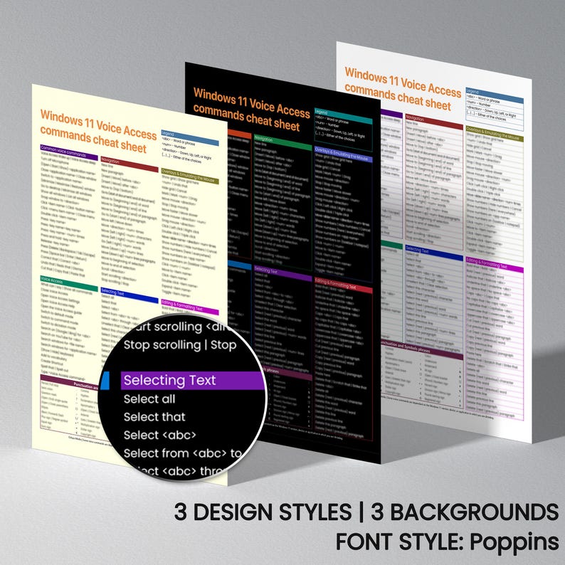 Windows 11 Voice Access Commands Cheat Sheet – Poppins Font – PDF ...