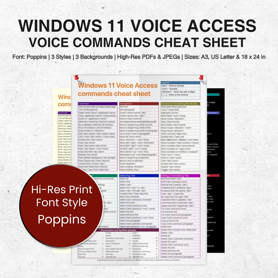 Windows 11 Voice Access Commands Cheat Sheet – Poppins Font – PDF ...