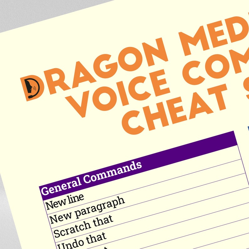 Dragon Medical One Essential Voice Commands Cheat Sheet Roboto Slab ...