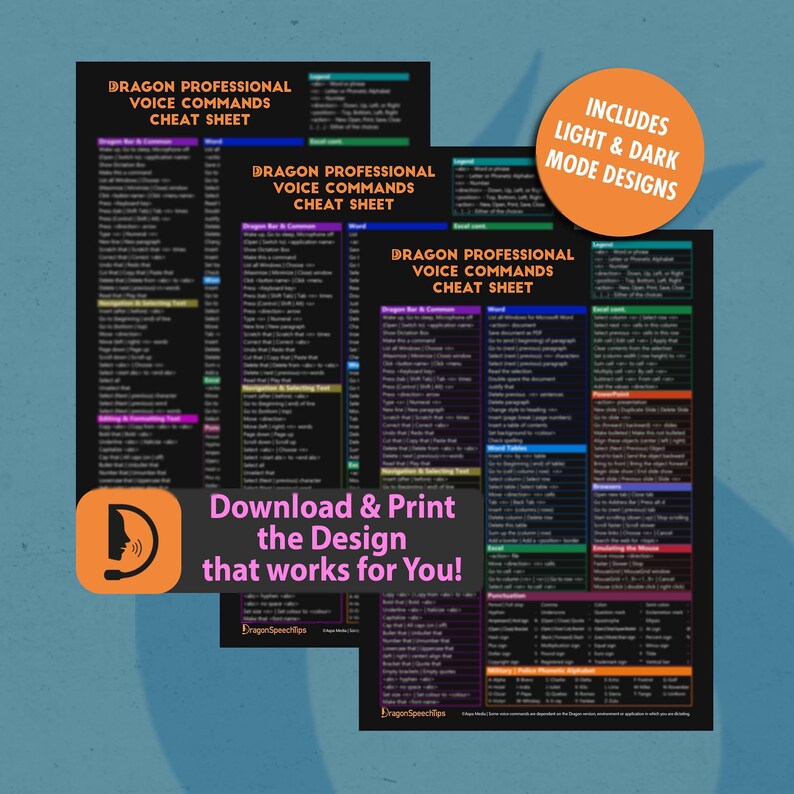 Dragon Professional Commands Cheat Sheet, Dragon Voice Commands Cheat ...