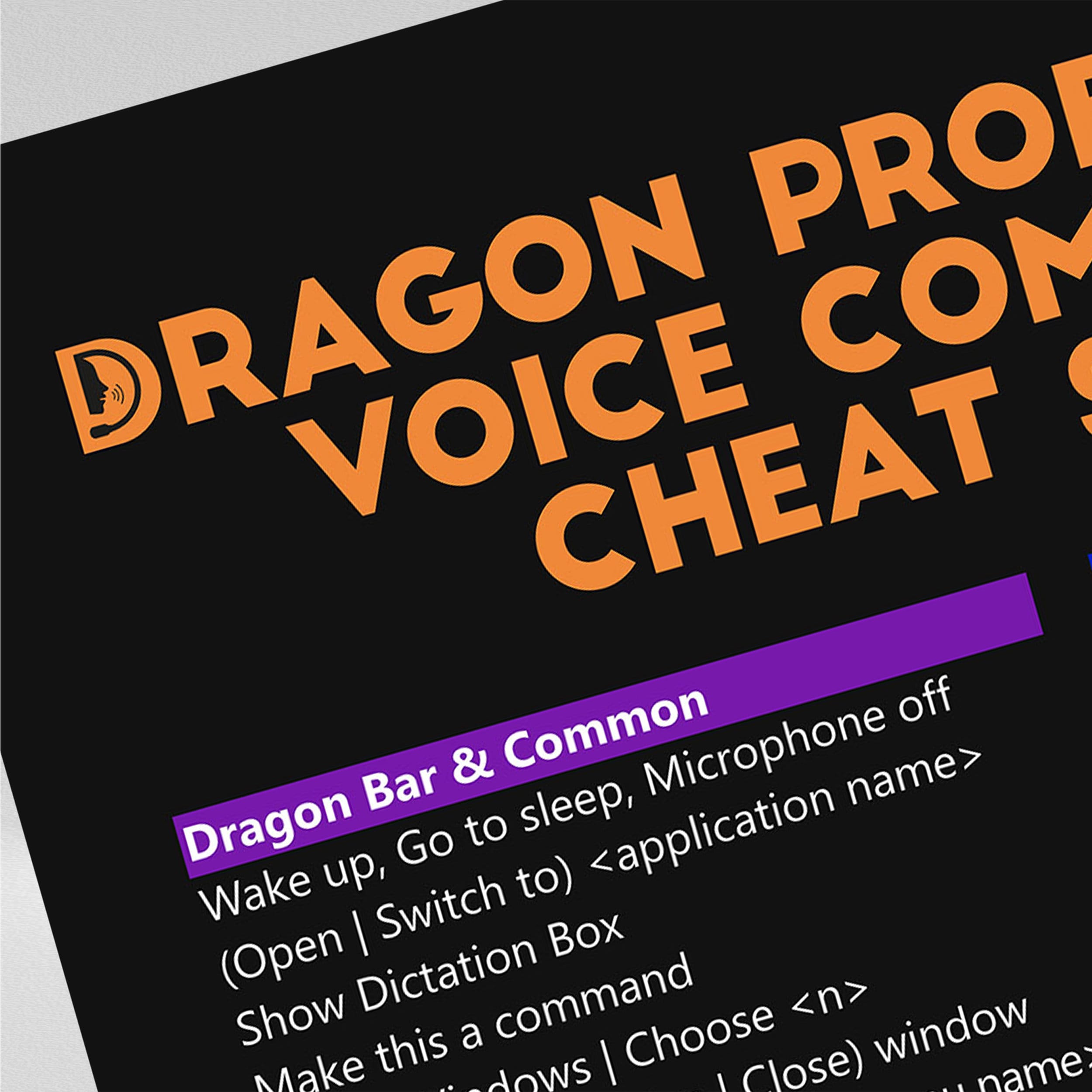 Dark Mode Dragon Professional Individual Cheat Sheet, Dragon Commands ...
