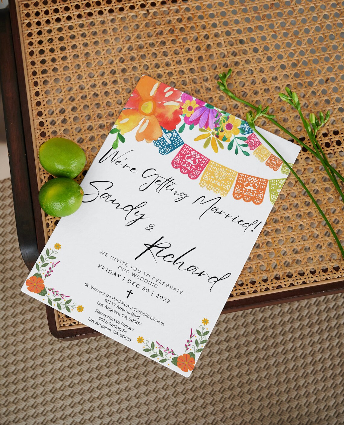 Simple Paper Banner Wedding Invitation Colorful Floral Mexican - Etsy