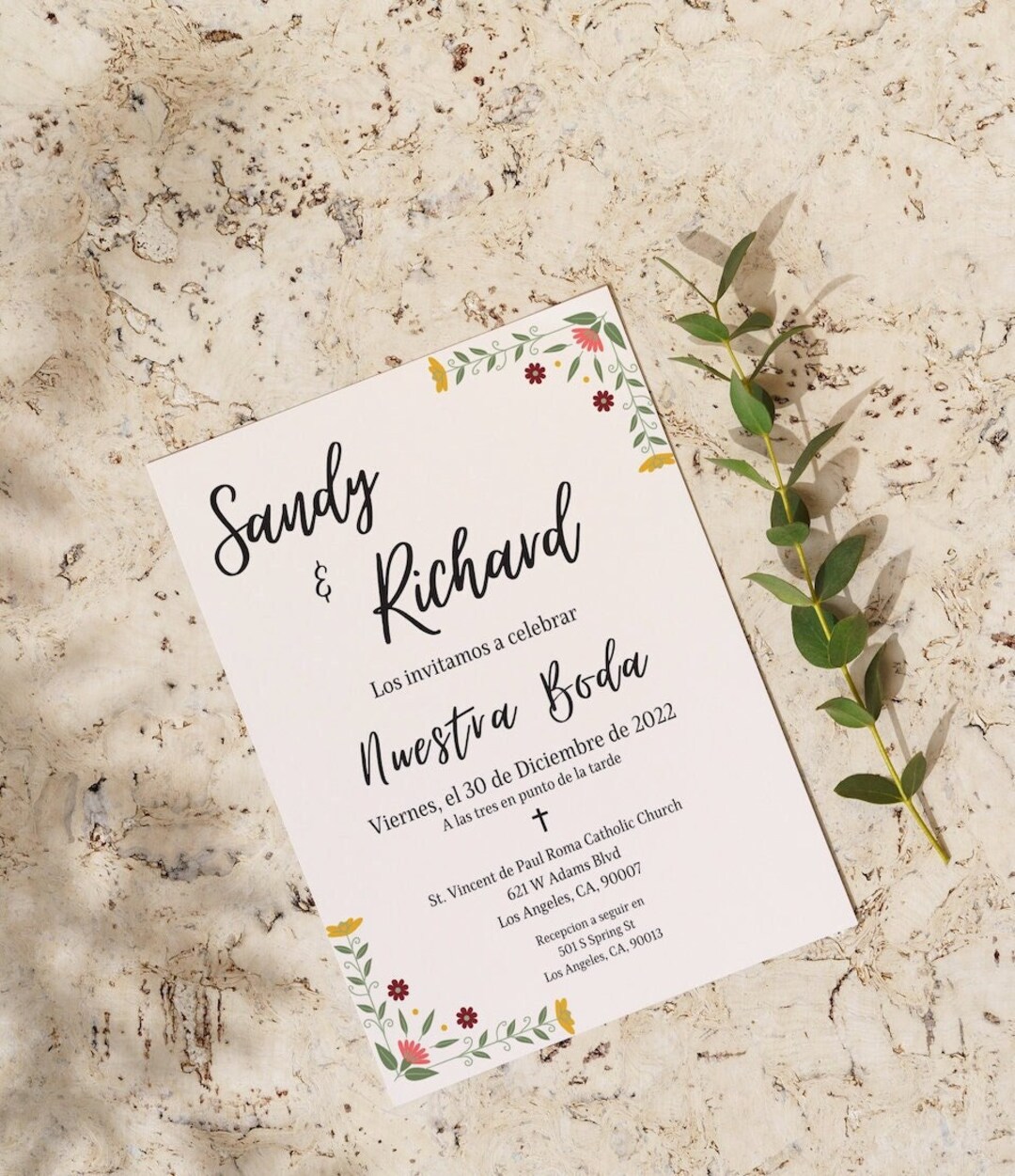 Simple Wedding Digital Print Invitation Dainty Wedding Spanish Style ...