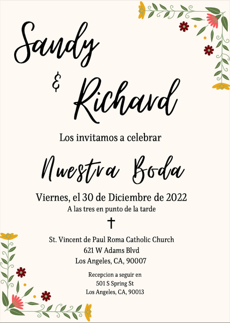Simple Wedding Digital Print Invitation Dainty Wedding Spanish Style ...