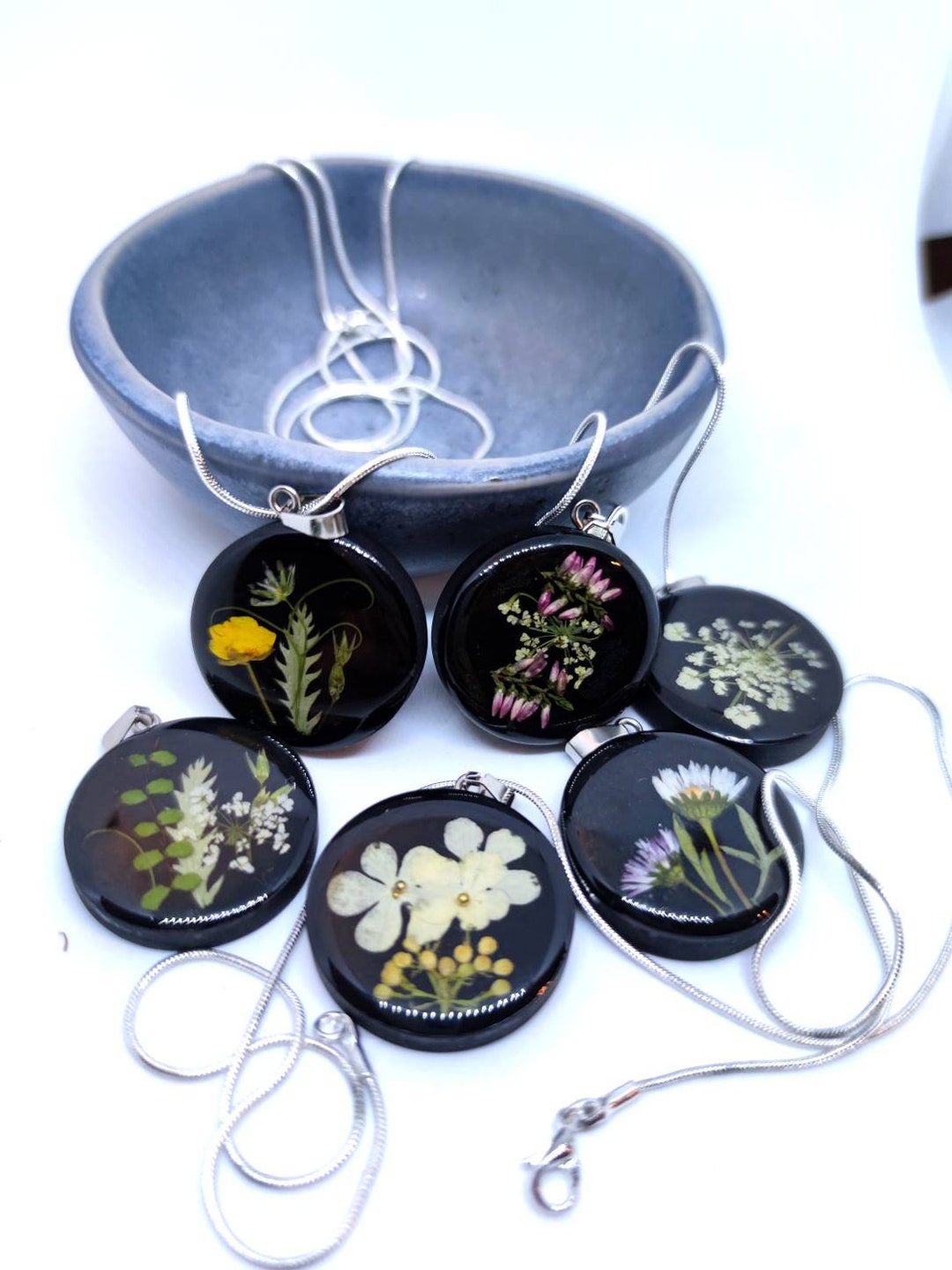 Pendant With Real Plants in Epoxy Resin, Traditional Style, Pressed ...