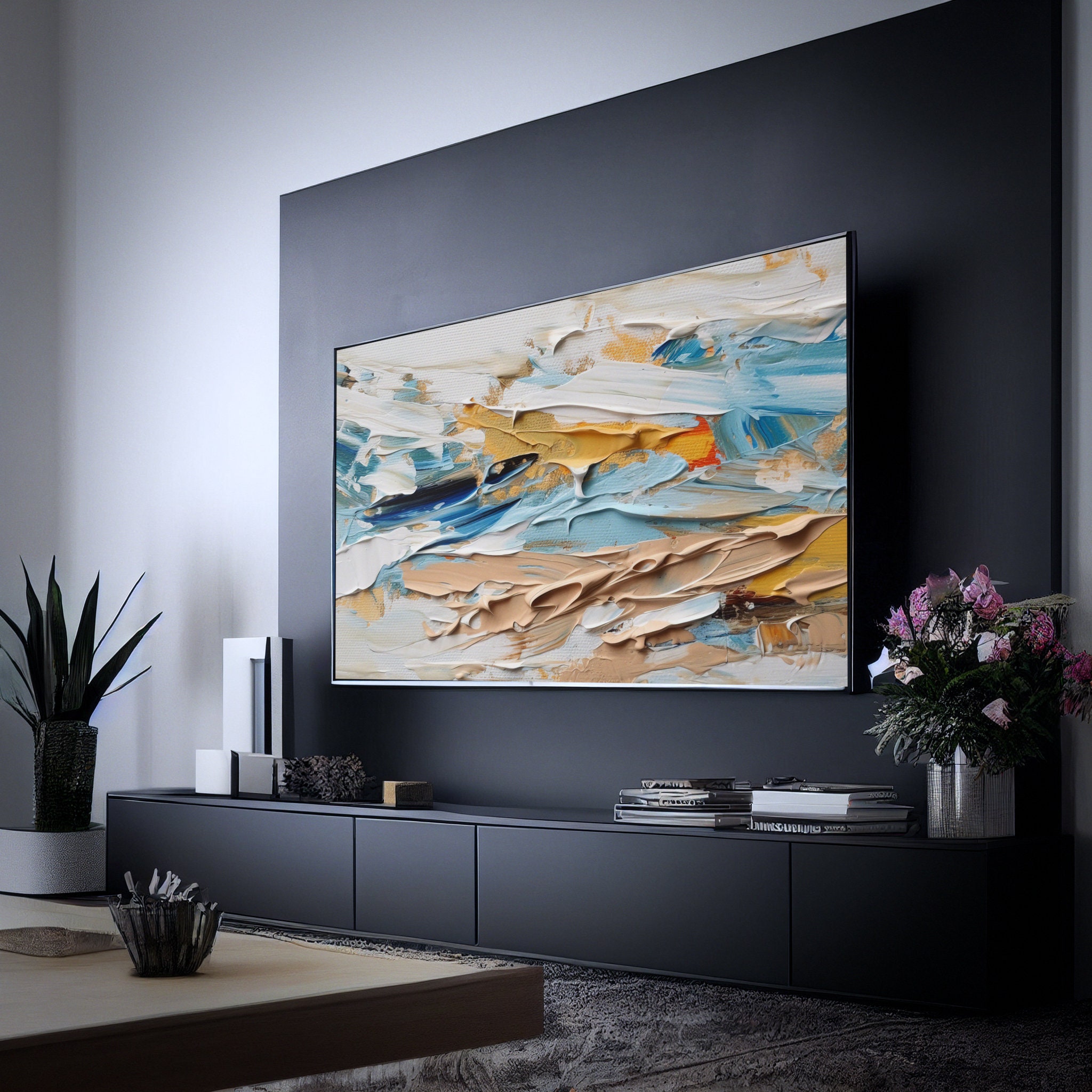 Samsung Frame Tv Art, Pallet Knife Minimalist, Oil Painting Closeup ...