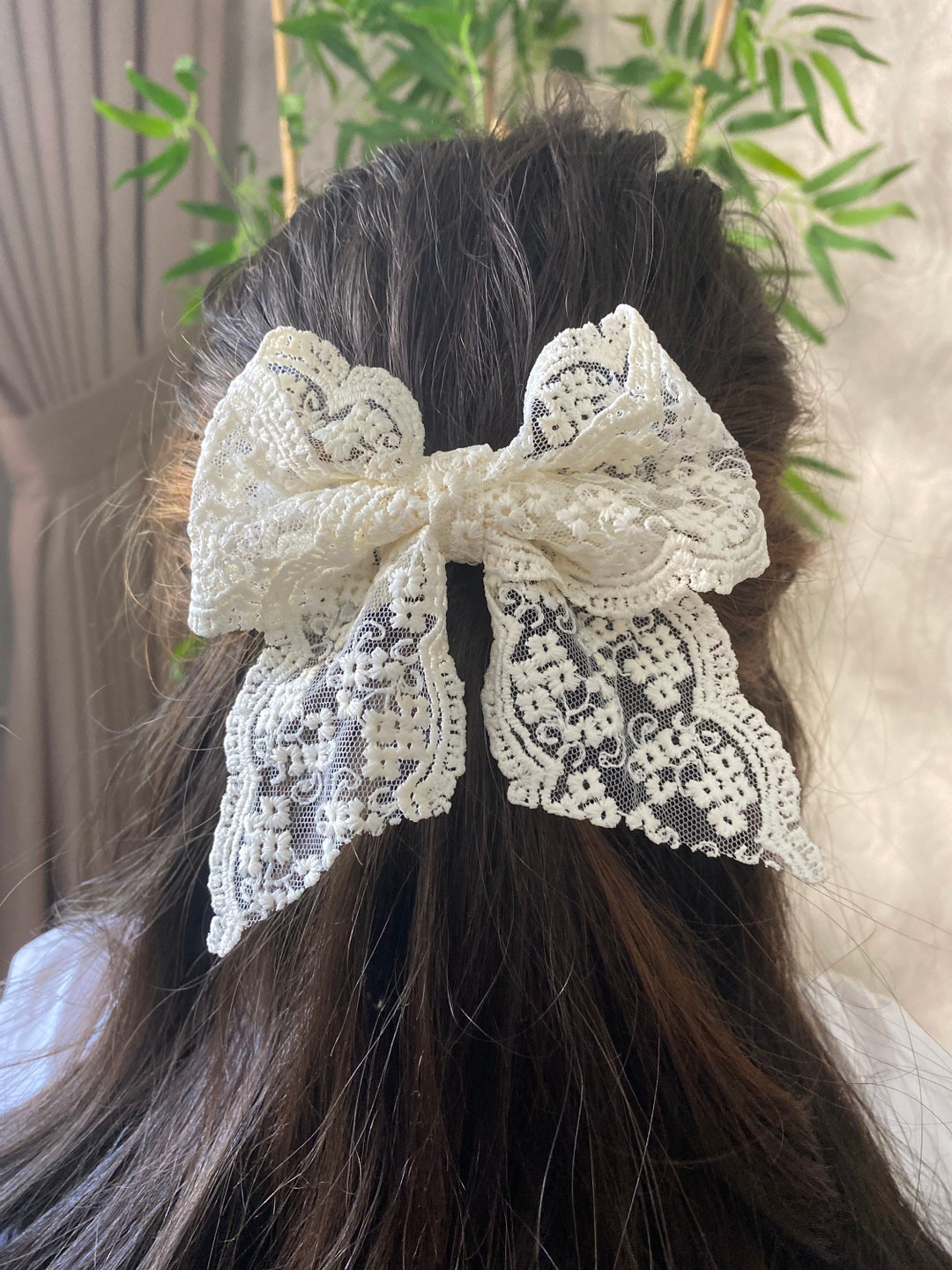 Transparent Lace Hair Bow, Party Gift, Ecru Lace Hair Bows, Amazing ...