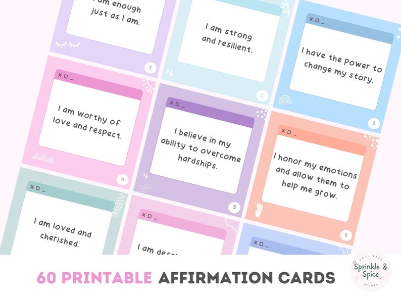 Positive Affirmations Card Deck 60 Printable Cards Daily Affirmation ...