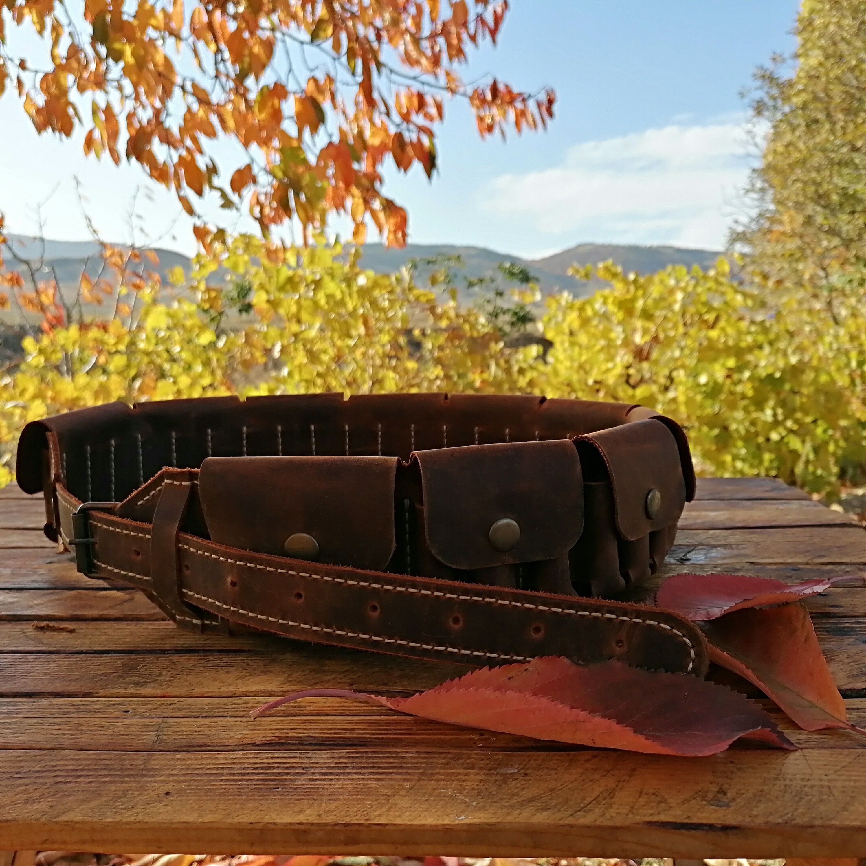 12 Gauge Bandolier, Leather Cartridge Belt, Bandoleer Hand-sewing 30 ...
