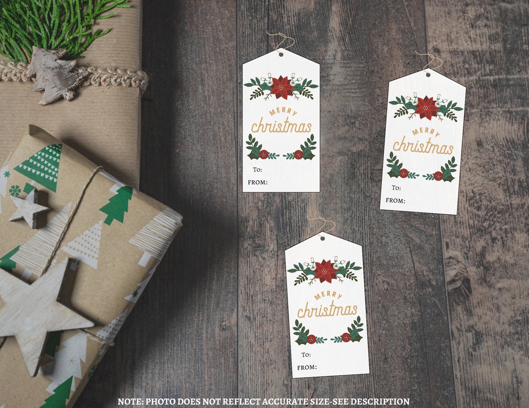 Merry Christmas Gift Tag, Digital Download, Holly Gift Tag, Printable ...