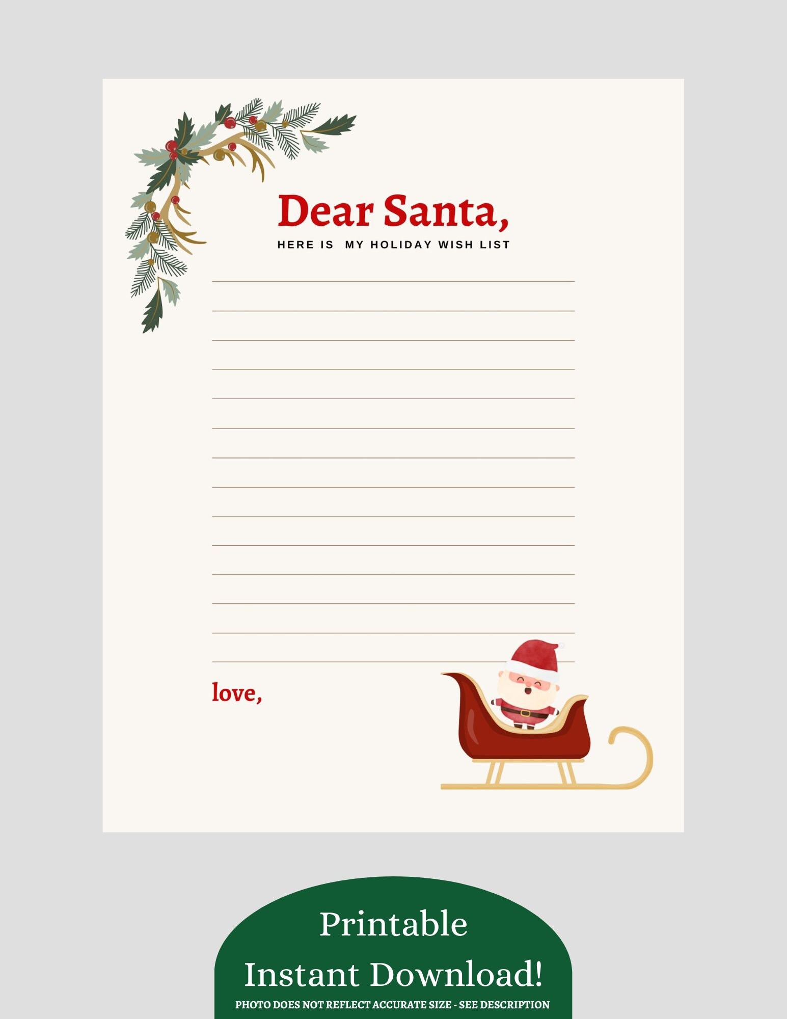 Dear Santa Letter, Digital Download, Kids Christmas List, Kids Holiday ...
