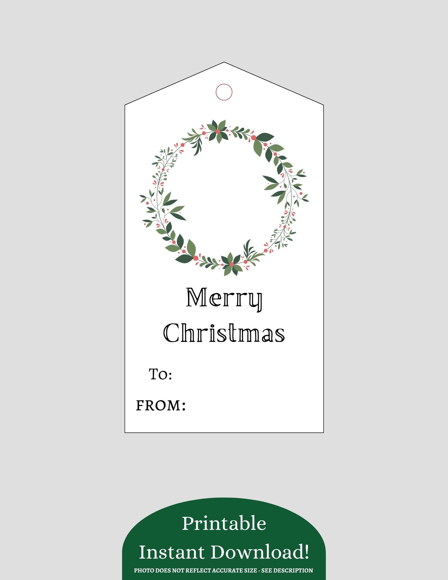 Wreath Gift Tag, Printable Gift Tag, Digital Download, Christmas Gift ...