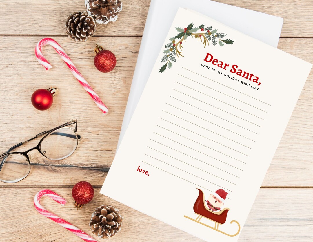Dear Santa Letter, Digital Download, Kids Christmas List, Kids Holiday ...