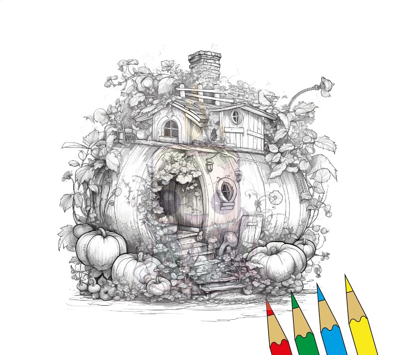 25 Cozy Pumpkin Cottage Fairy Houses Coloring Book Fantasy - Etsy
