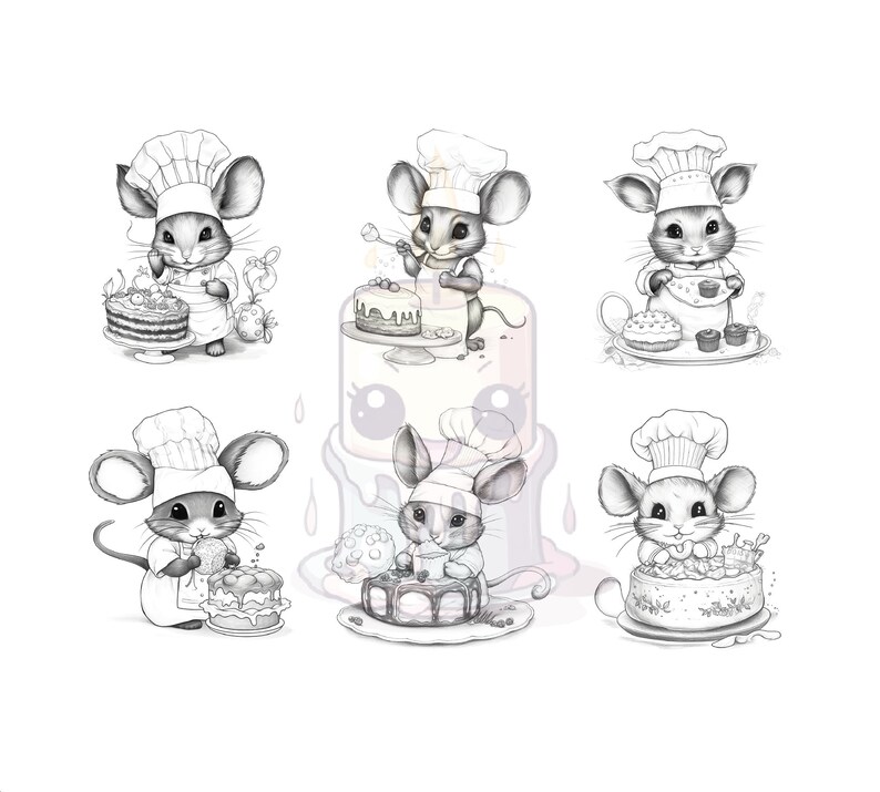 25 Mouse Pastry Chef, Coloring Book Mouse, Coloring Page Animal, Cute ...