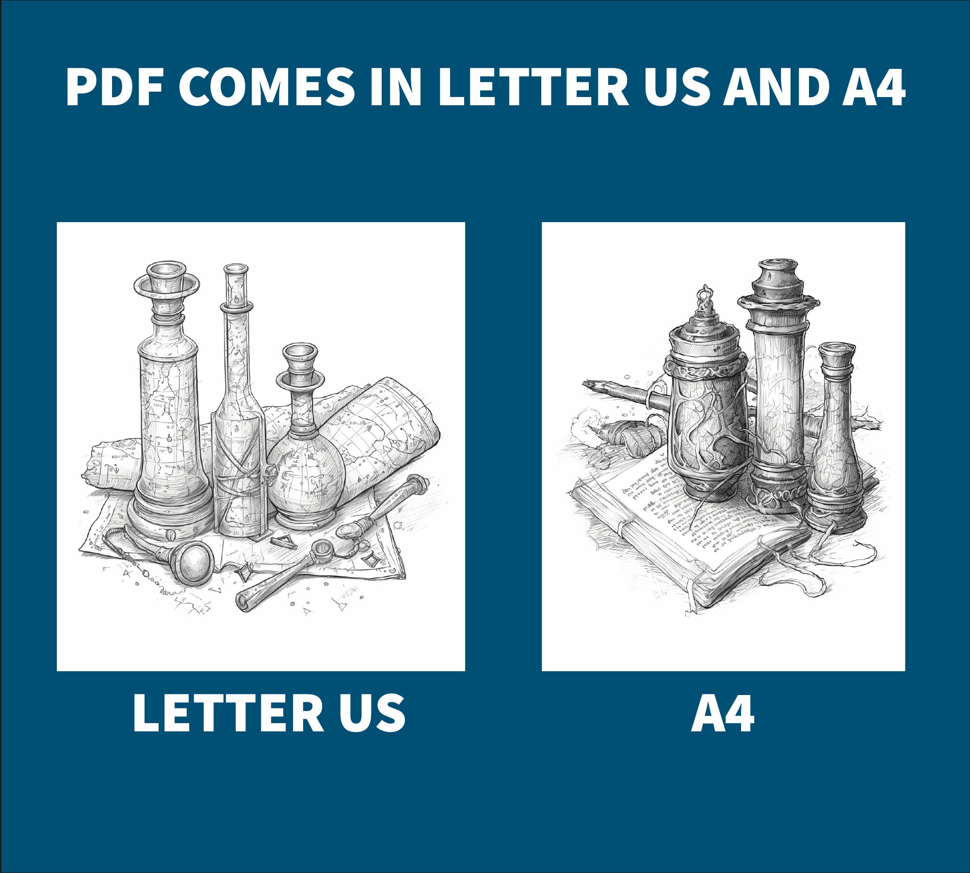 25 Alchemist Magical Potions, Coloring Page for Adults, Instant ...