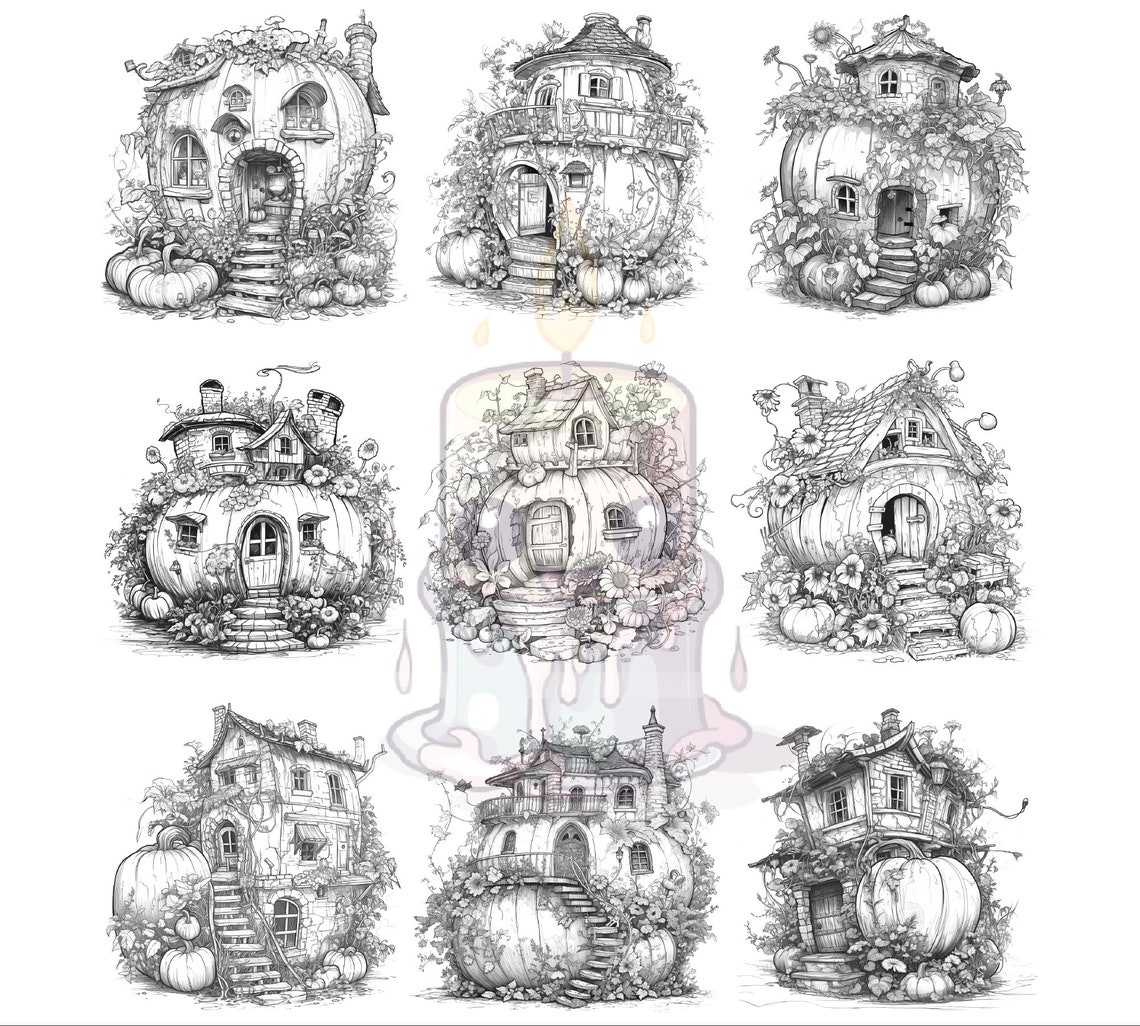 25 Cozy Pumpkin Cottage Fairy Houses Coloring Book Fantasy - Etsy