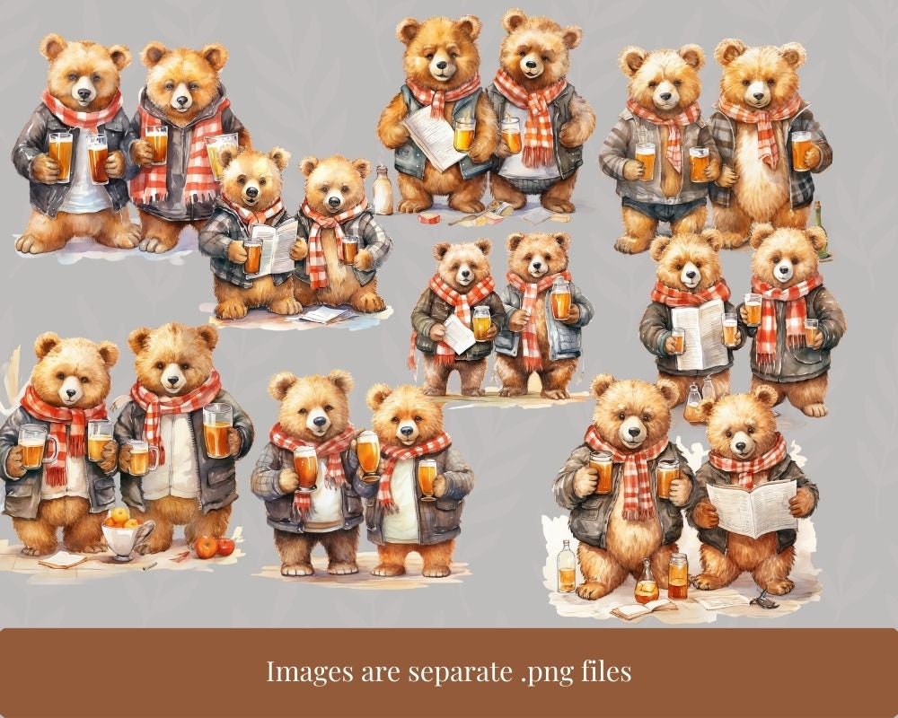 20 Bears Watercolor Clipart, Cute Teddy Bears Clipart, Best Friends ...