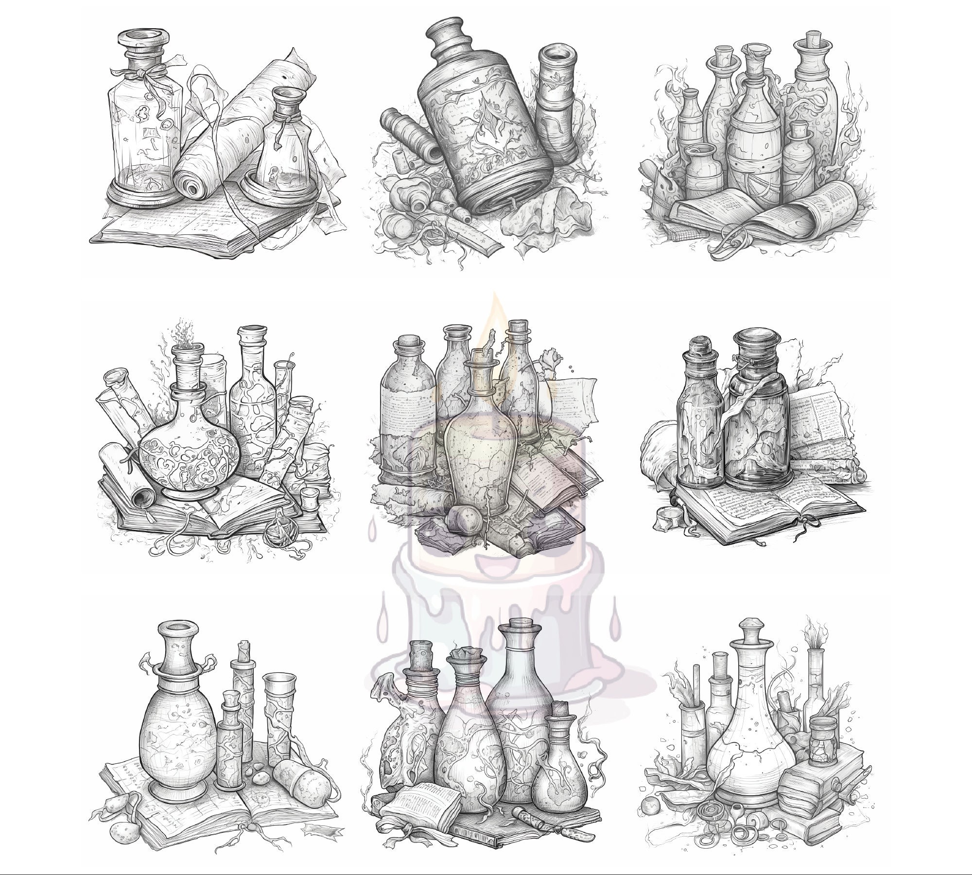 25 Alchemist Magical Potions, Coloring Page for Adults, Instant ...