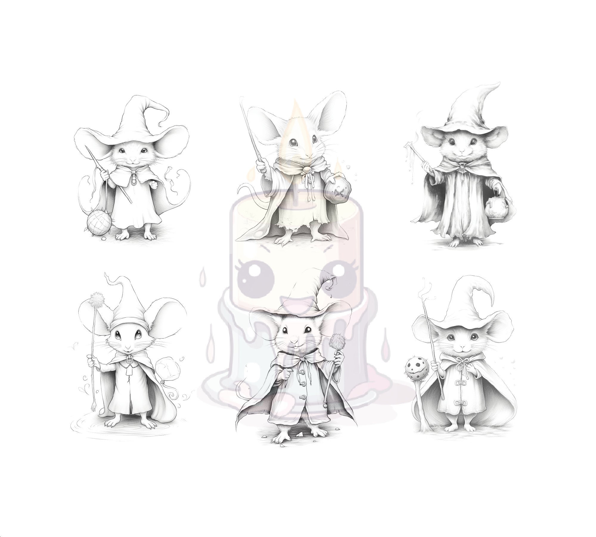 25 Wizard Medieval Mouse Coloring Book, Coloring Page Animal, Cute ...