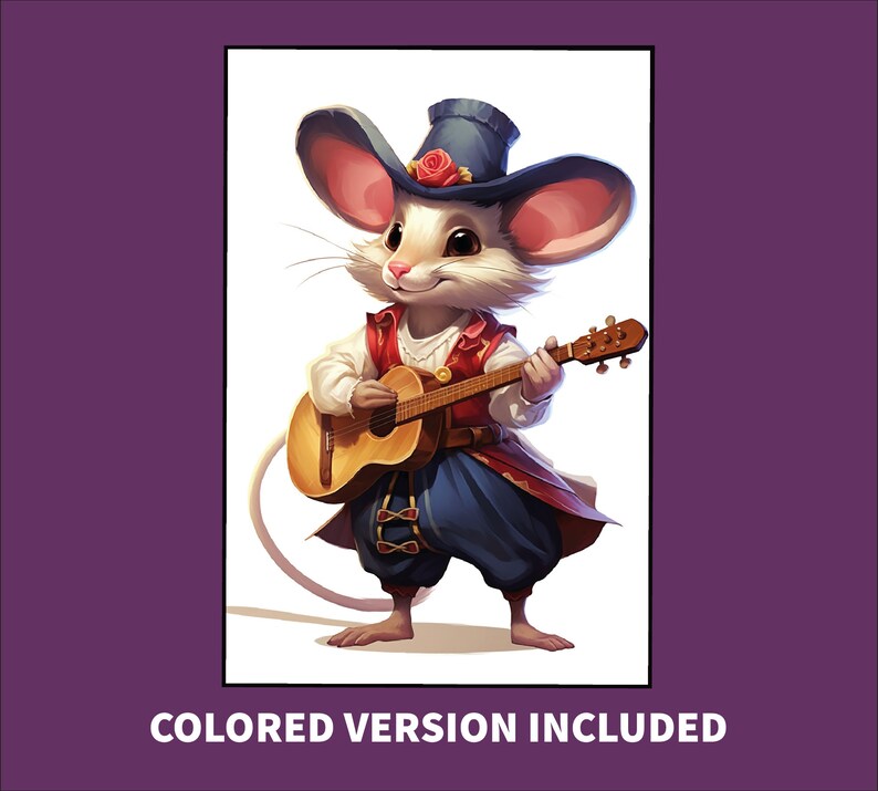 Single Coloring Page Mouse Medieval Bard, Coloring Book Mouse, Coloring ...