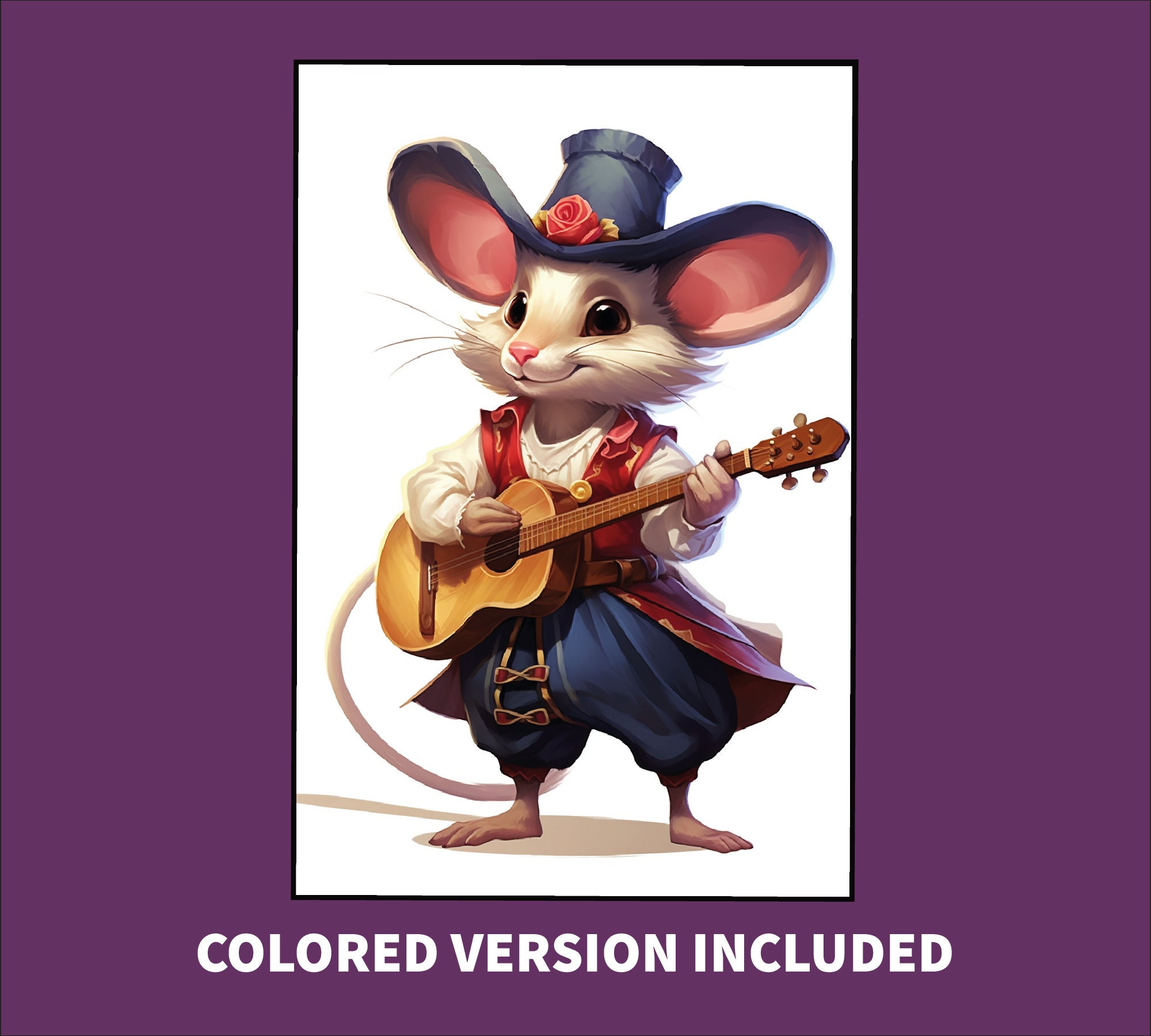 Single Coloring Page Mouse Medieval Bard Coloring Book Mouse - Etsy