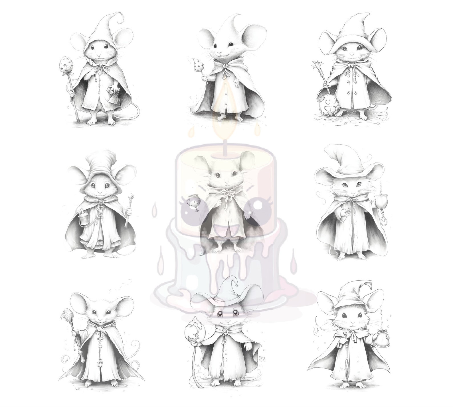 25 Wizard Medieval Mouse Coloring Book, Coloring Page Animal, Cute ...