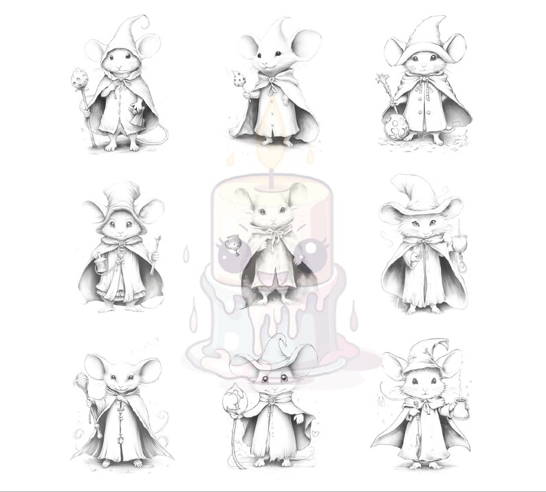 25 Wizard Medieval Mouse Coloring Book, Coloring Page Animal, Cute ...