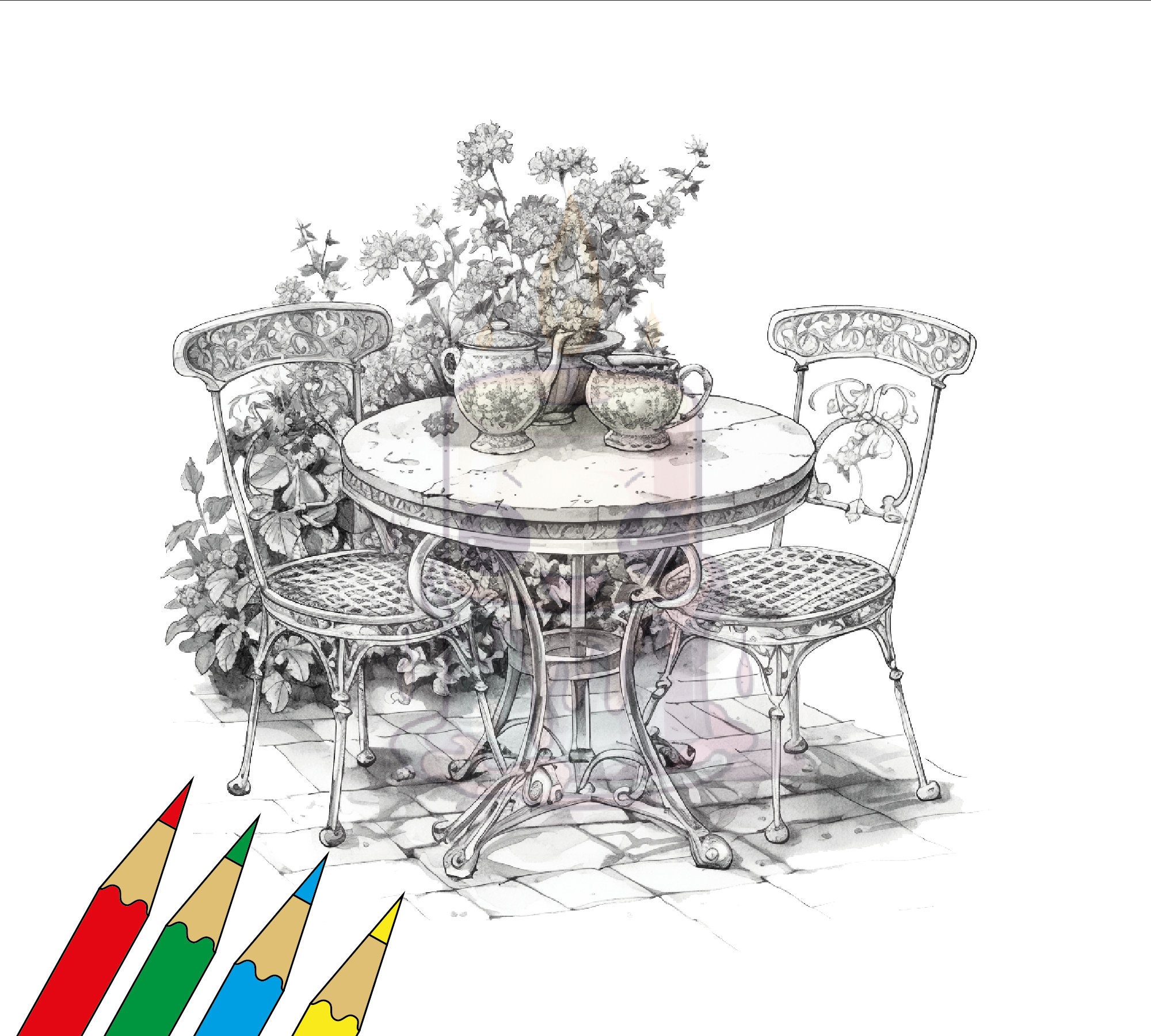25 Romantic Garden Table for Coloring Pages, Fantasy Decor, Fairytale ...