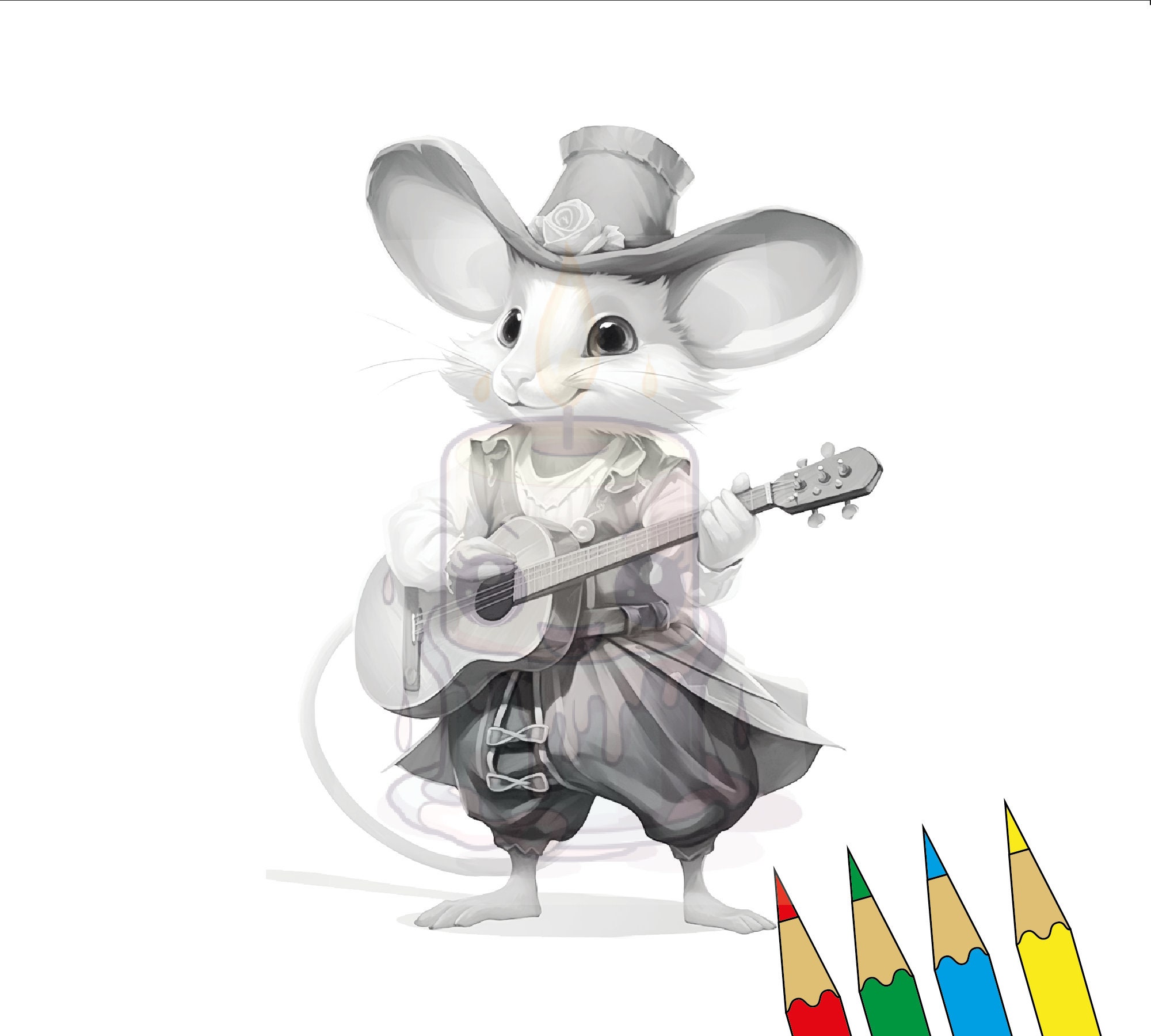 Single Coloring Page Mouse Medieval Bard Coloring Book Mouse - Etsy
