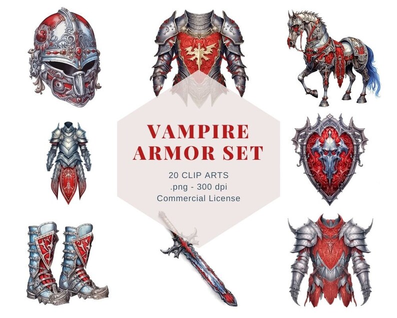 20 Watercolor Vampire Armor Set Clip Art, Warrior Clip Art, Watercolor ...